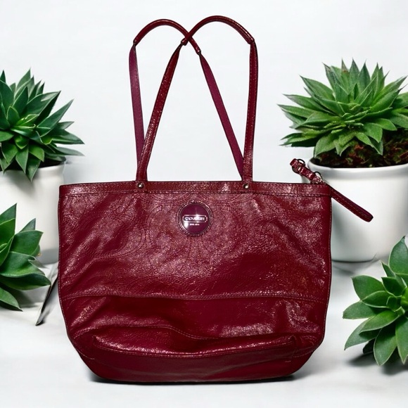 Bags | Coach Berry Pink Patent Leather Stitched C Signature Stripe ...